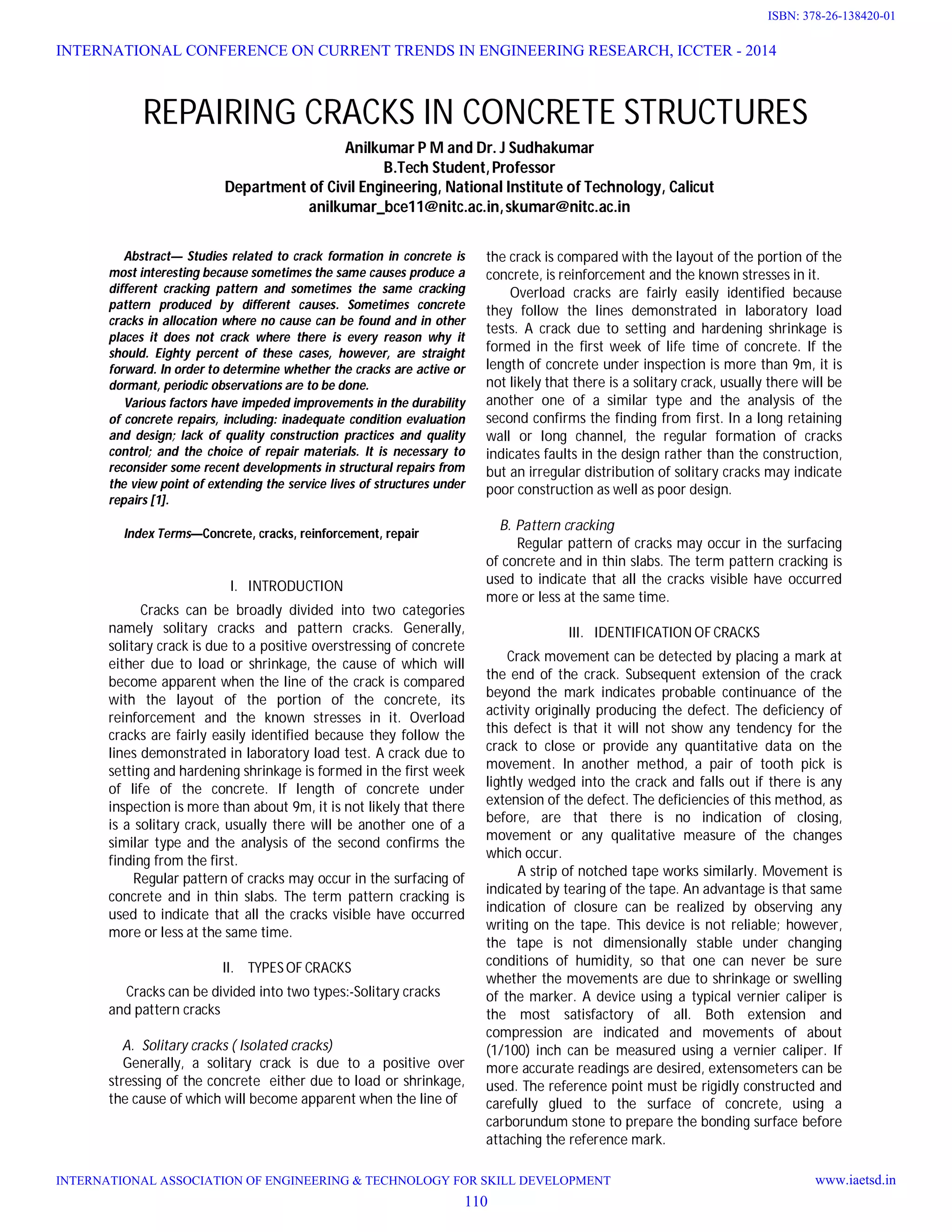 Iaetsd repairing cracks in concrete structures | PDF