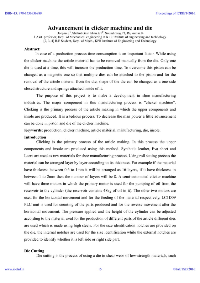 Iaetsd advancement in clicker machine and die | PDF