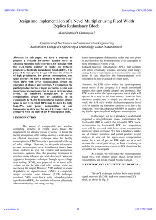 Iaetsd design and implementation of a novel multiplier using fixed width replica redundancy | PDF