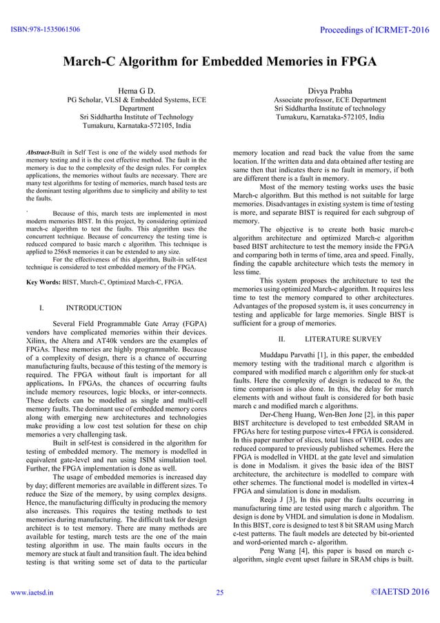 Iaetsd march c algorithm for embedded memories in fpga | PDF