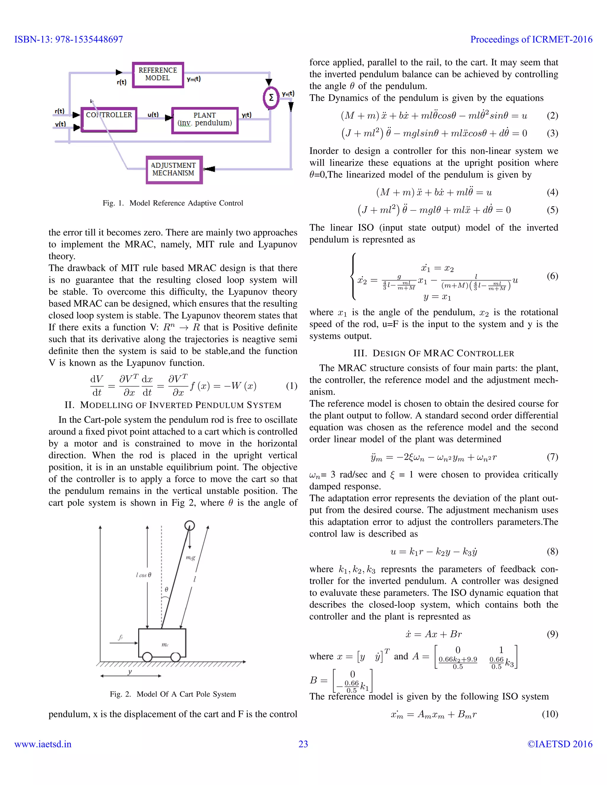 Iaetsd modelling and controller design of cart inverted pendulum system using mrac scheme | PDF