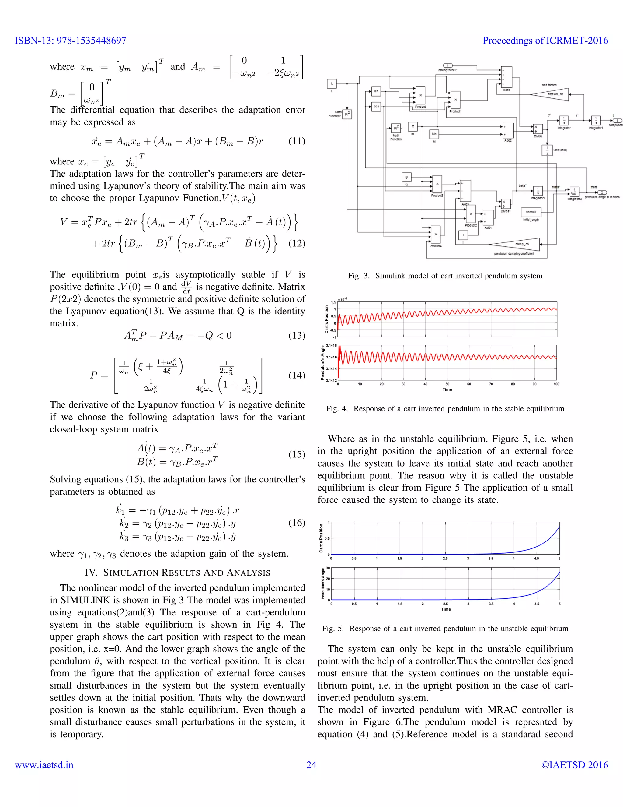 Iaetsd modelling and controller design of cart inverted pendulum system using mrac scheme | PDF