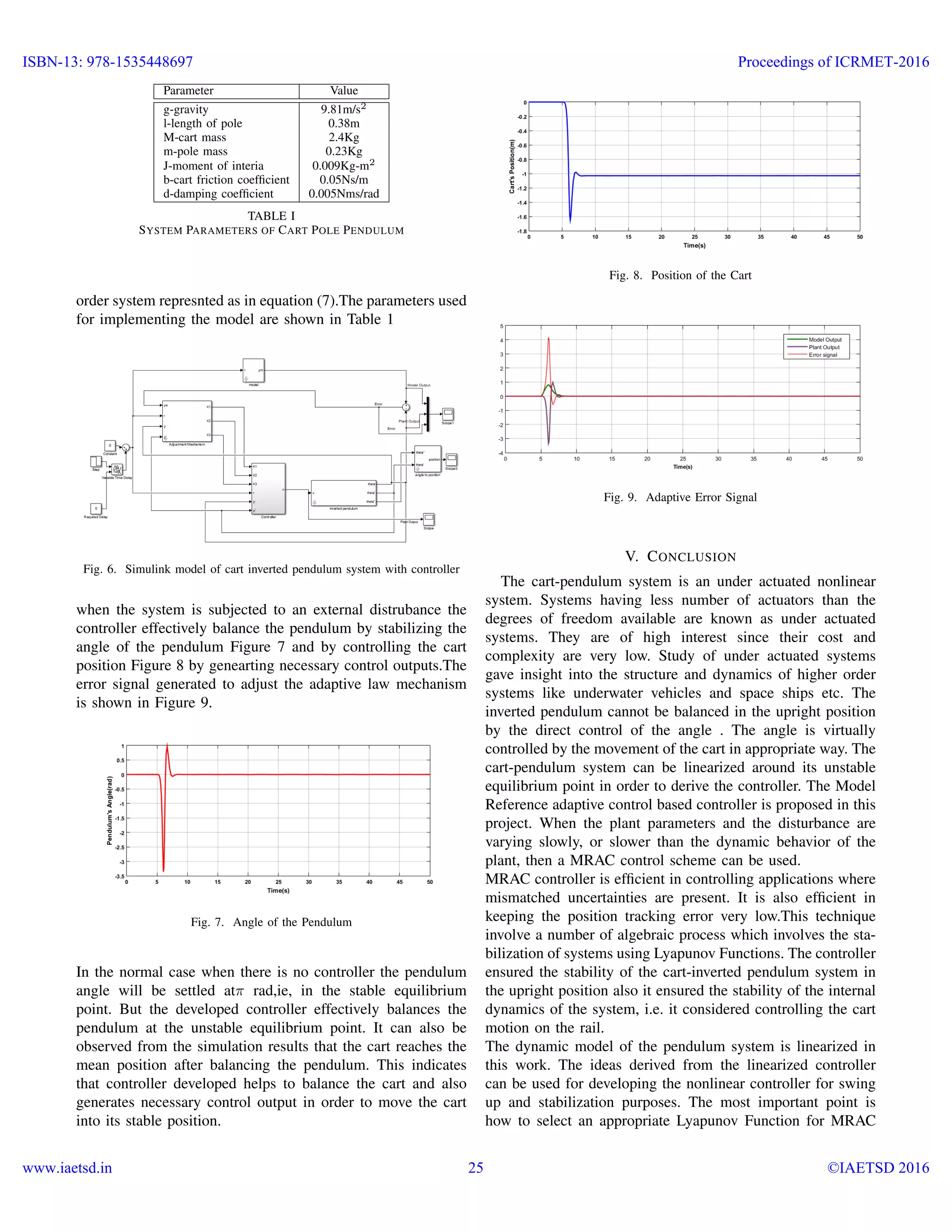 Iaetsd modelling and controller design of cart inverted pendulum system using mrac scheme | PDF