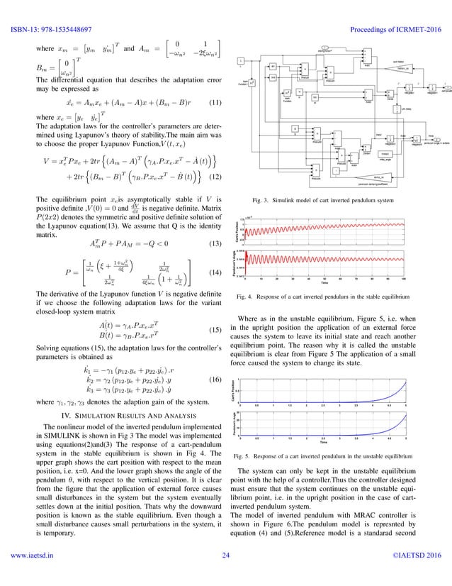 Iaetsd modelling and controller design of cart inverted pendulum system using mrac scheme | PDF