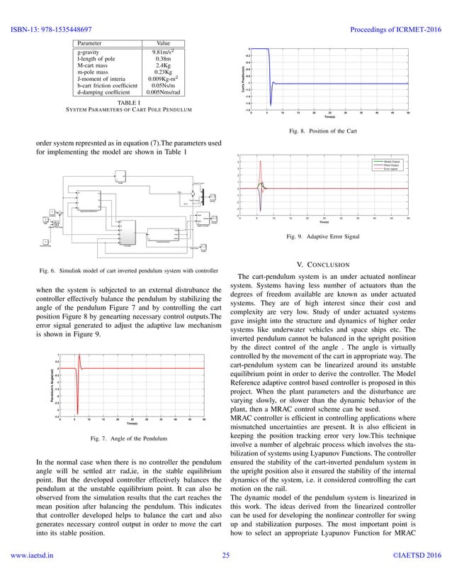 Iaetsd modelling and controller design of cart inverted pendulum system using mrac scheme | PDF