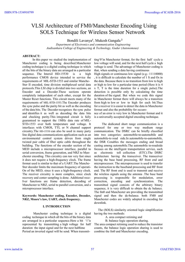 Iaetsd vlsi architecture of fm0 manchester encoding using sols technique for wireless | PDF