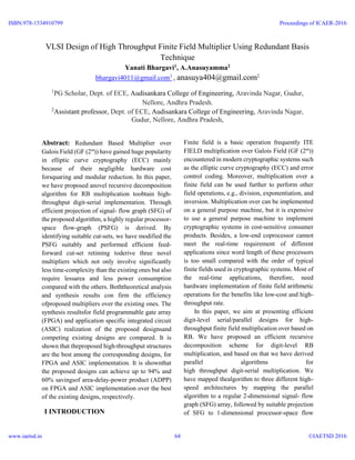 Iaetsd vlsi design of high throughput finite field multiplier using redundant basis | PDF
