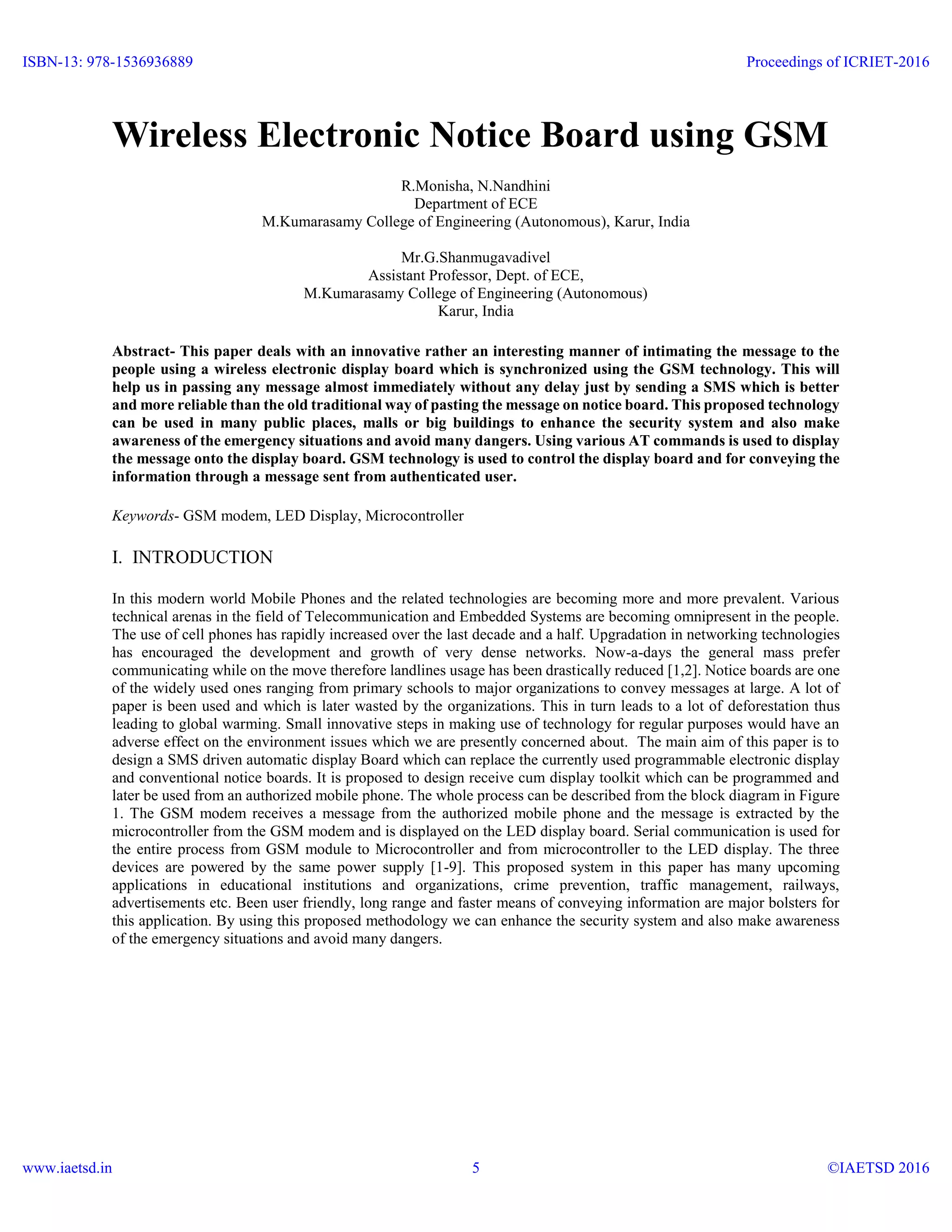 Iaetsd wireless electronic notice board using gsm | PDF
