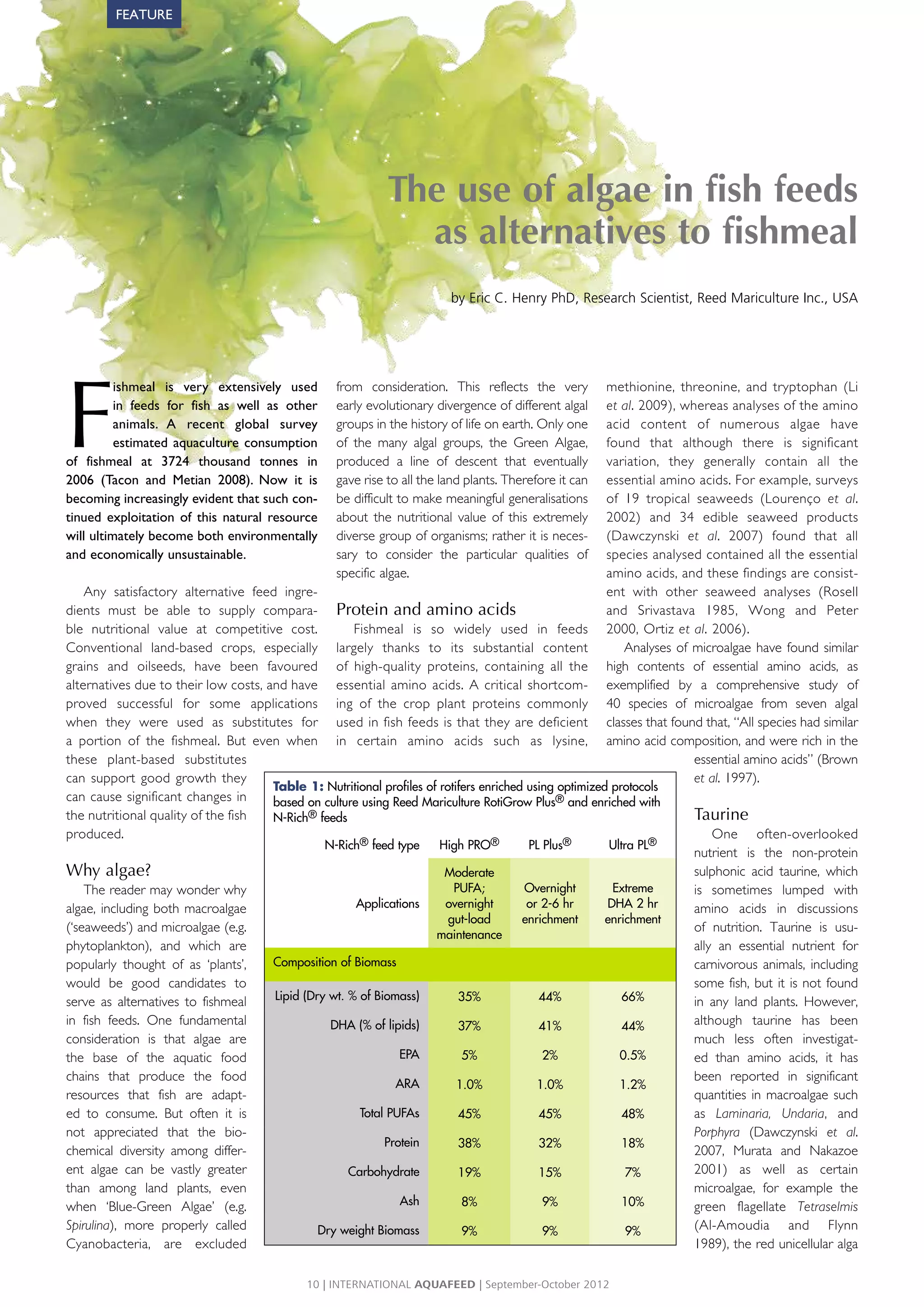The use of algae in fish feeds as alternatives to fishmeal | PDF