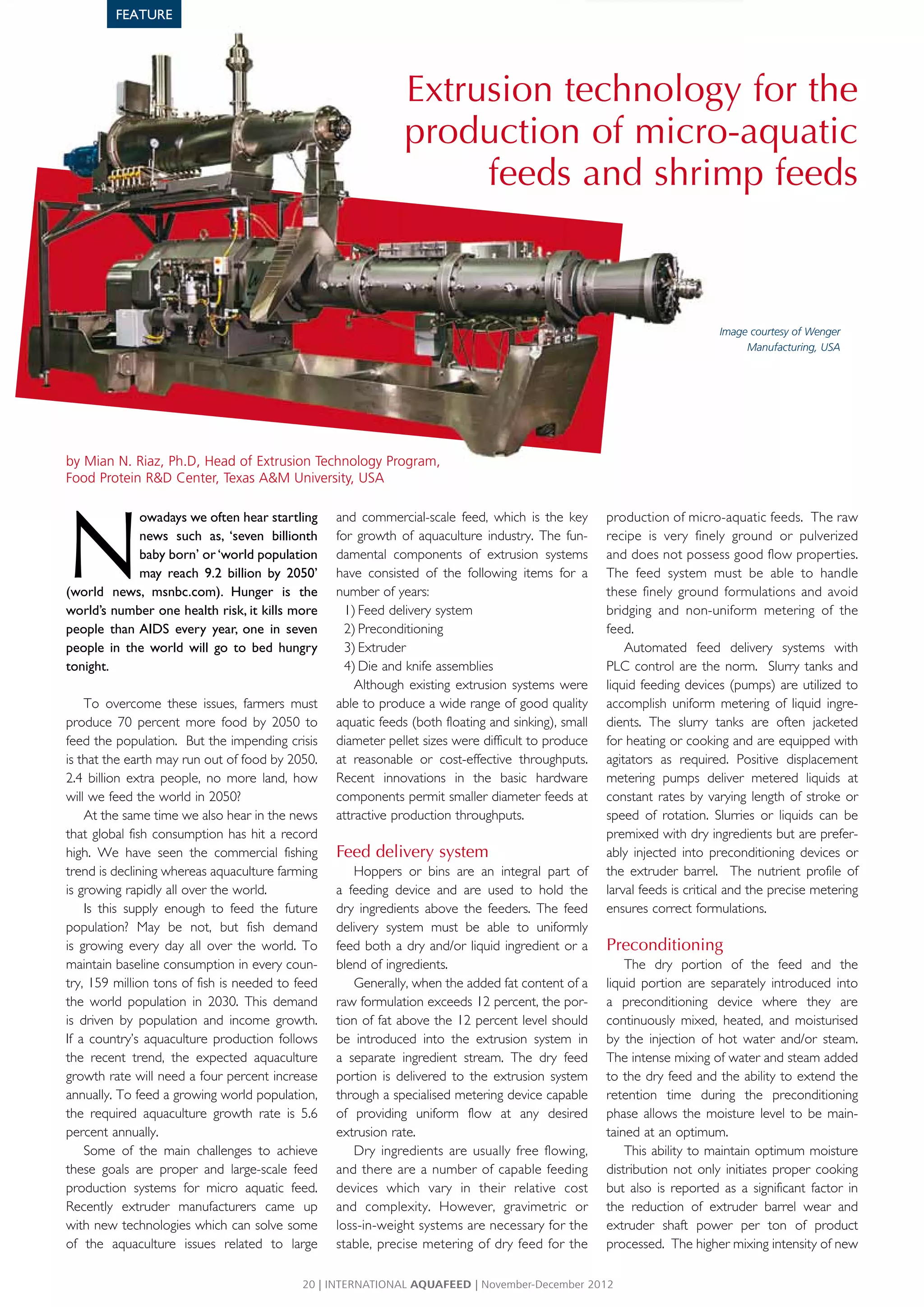 Extrusion technology for the production of micro-aquatic feeds and ...