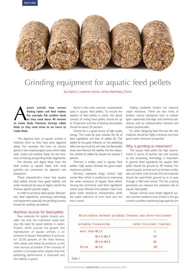 Grinding equipment for aquatic feed pellets | PDF