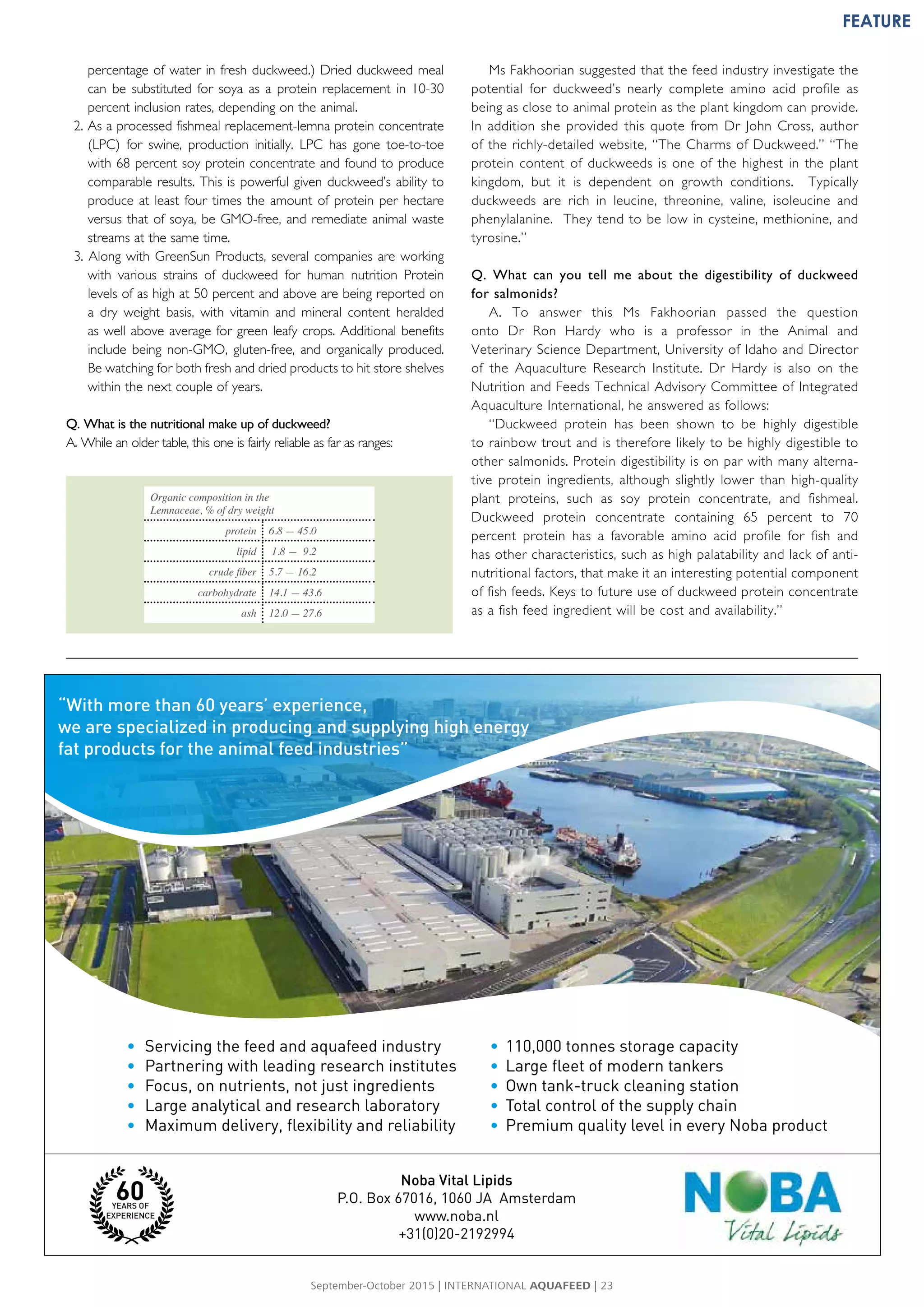 Duckweed: A sustainable protein supplement for the future | PDF