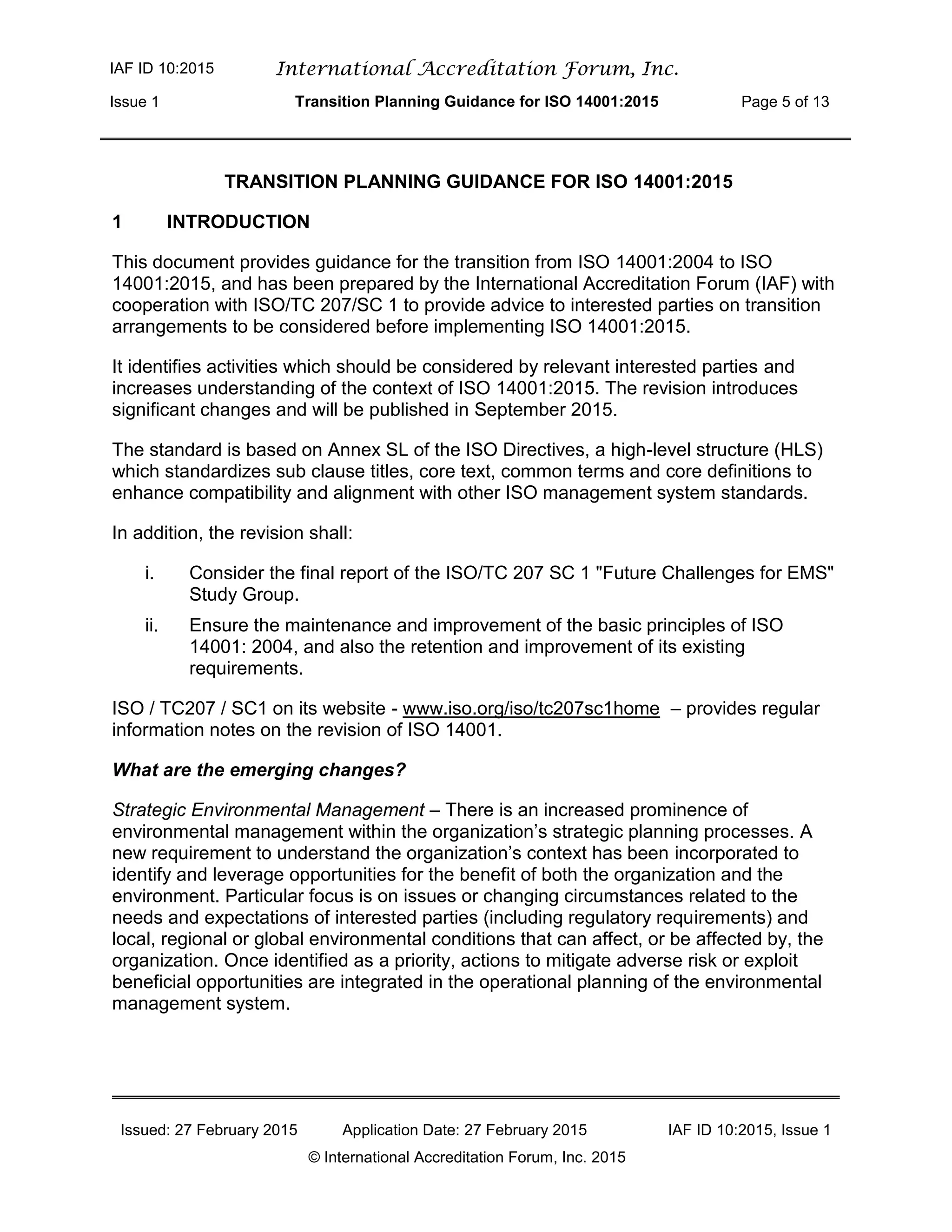 Iafid10 transition iso14001publicationversion27022015 | PDF