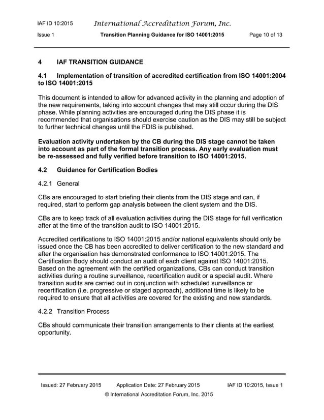 Iafid10 transition iso14001publicationversion27022015 | PDF