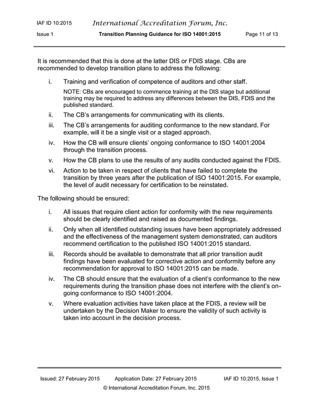 Iafid10 transition iso14001publicationversion27022015 | PDF