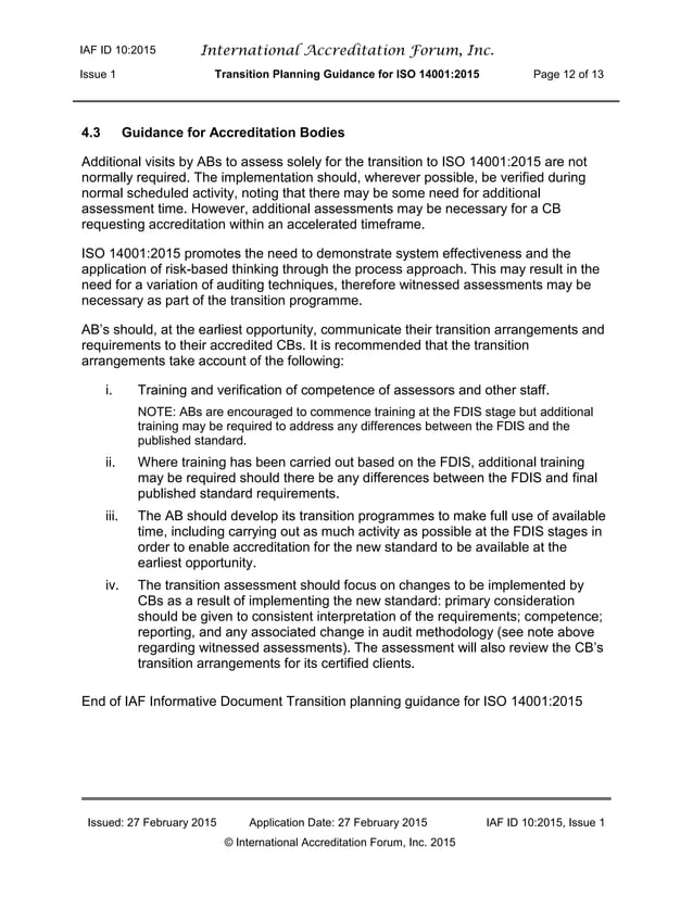 Iafid10 transition iso14001publicationversion27022015 | PDF