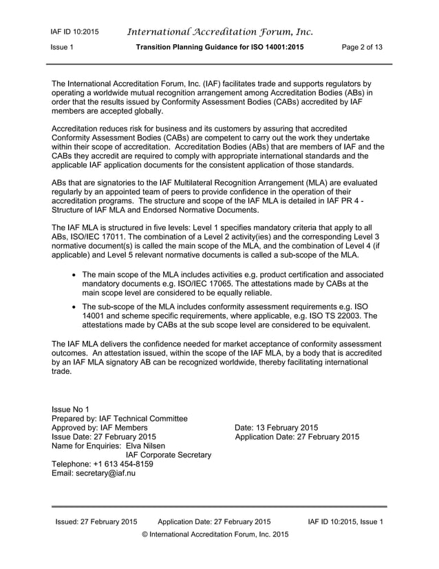 Iafid10 transition iso14001publicationversion27022015 | PDF