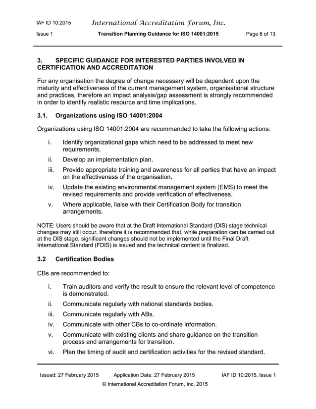 Iafid10 transition iso14001publicationversion27022015 | PDF