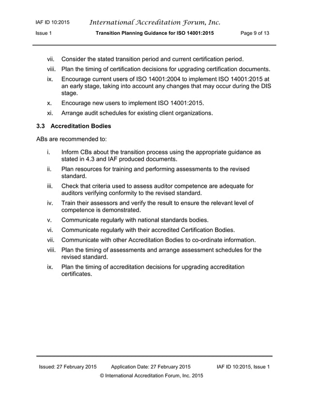 Iafid10 transition iso14001publicationversion27022015 | PDF