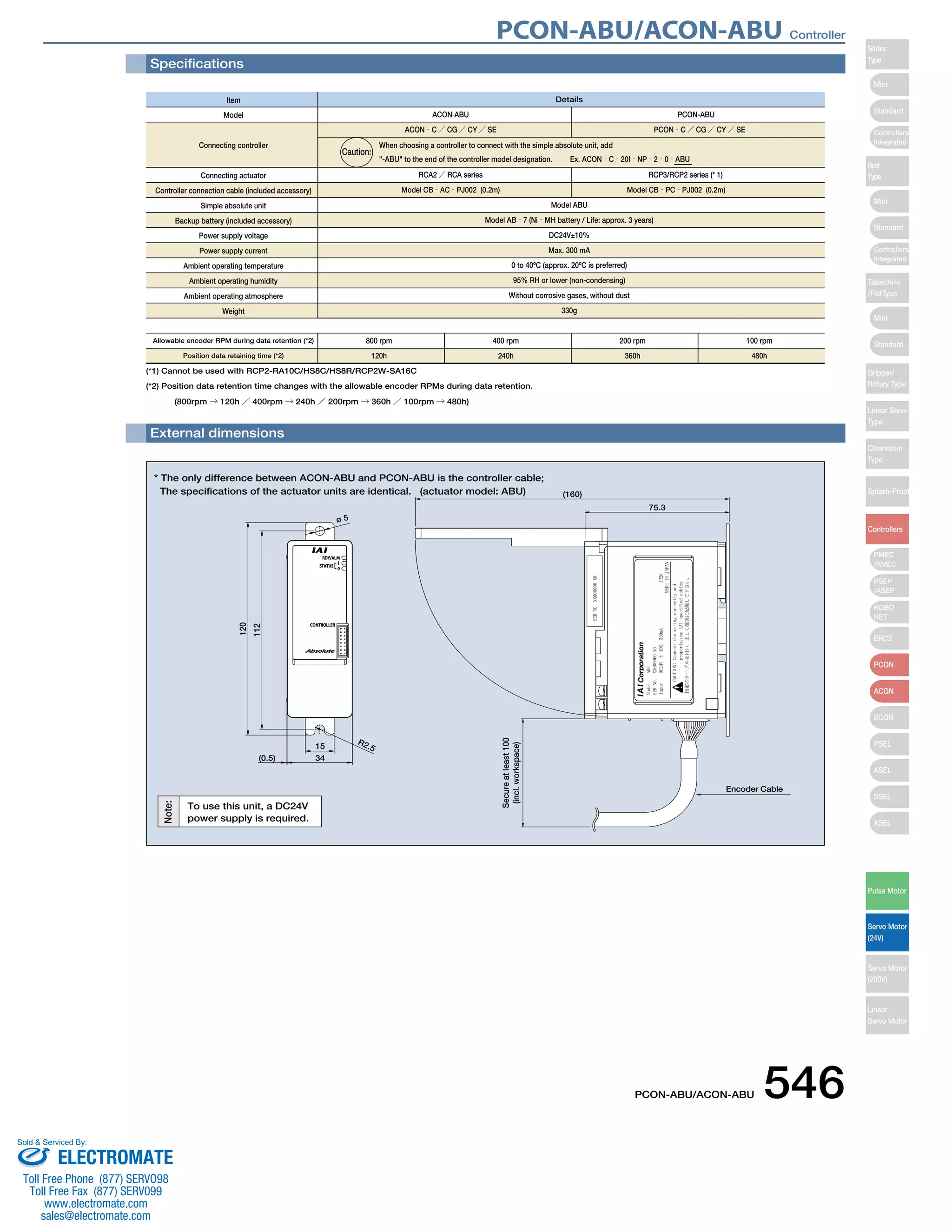 Iai pcon abu_acon_abu_controller_specsheet | PDF