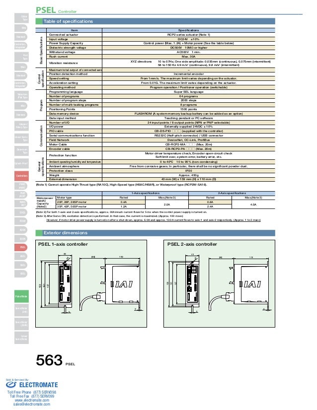Iai psel controller_specsheet