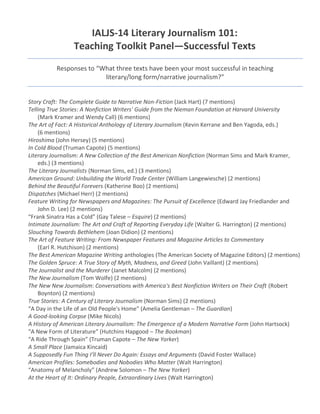 IALJS-14 Literary Journalism 101: Teaching Toolkit Panel—Successful ...