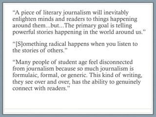 Literary Journalism 101: Teaching Toolkit | PDF | Educational ...