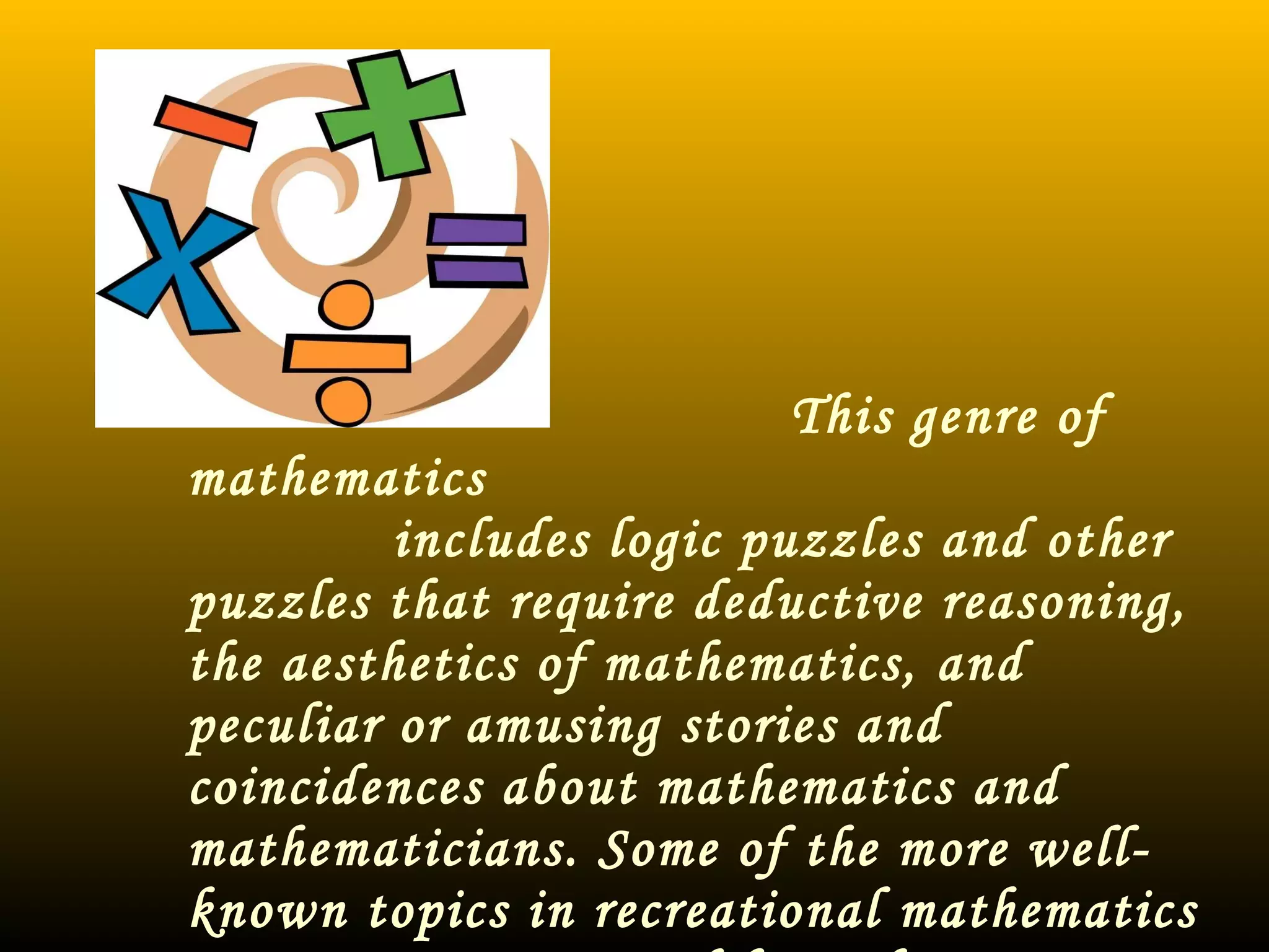 Recreational Mathematics | PPT