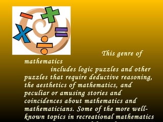 Recreational Mathematics | PPT