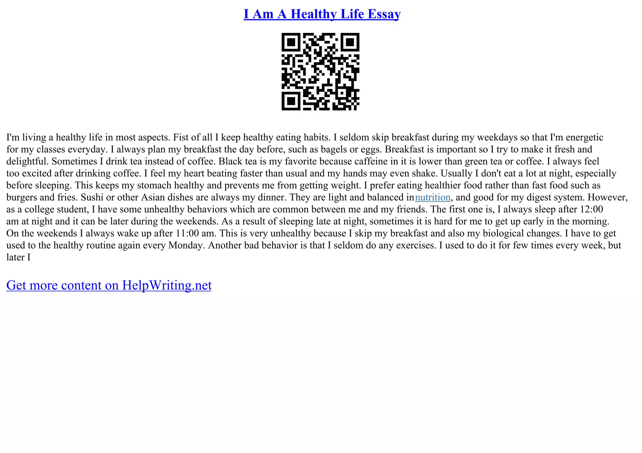 I Am A Healthy Life Essay | PDF
