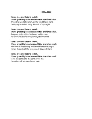 I AM A TREE poem for pupils to memorize. | DOCX