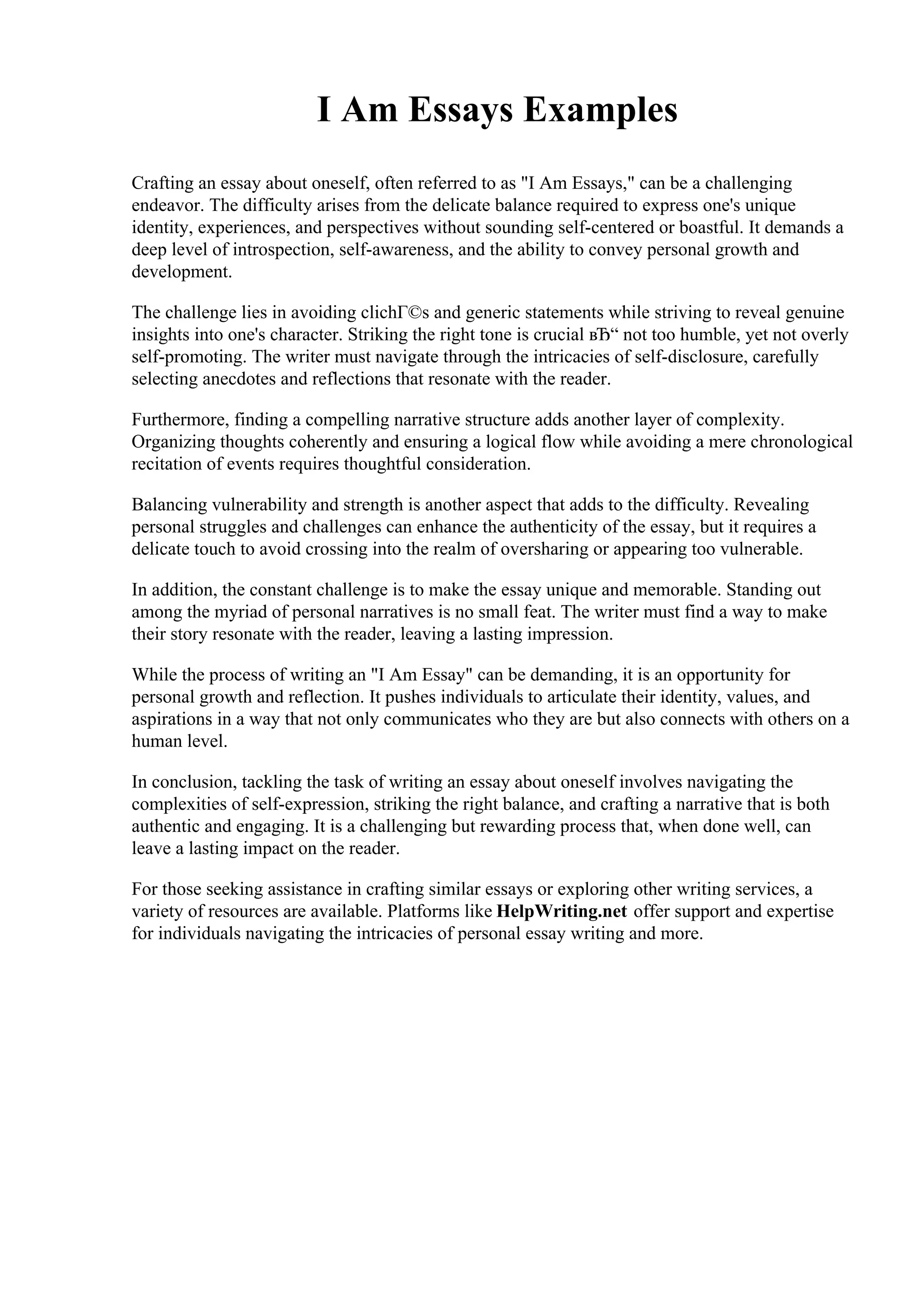 I Am Essays Examples | PDF