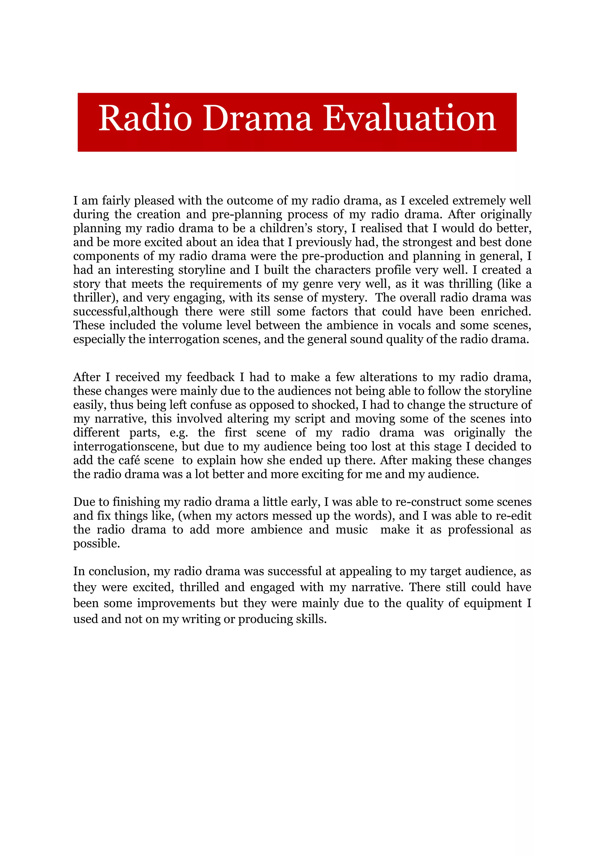 Radio Drama Evaluation | PDF