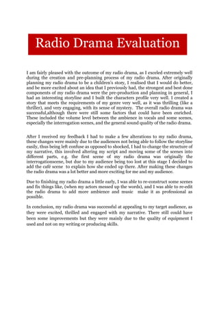 Radio Drama Essay Example