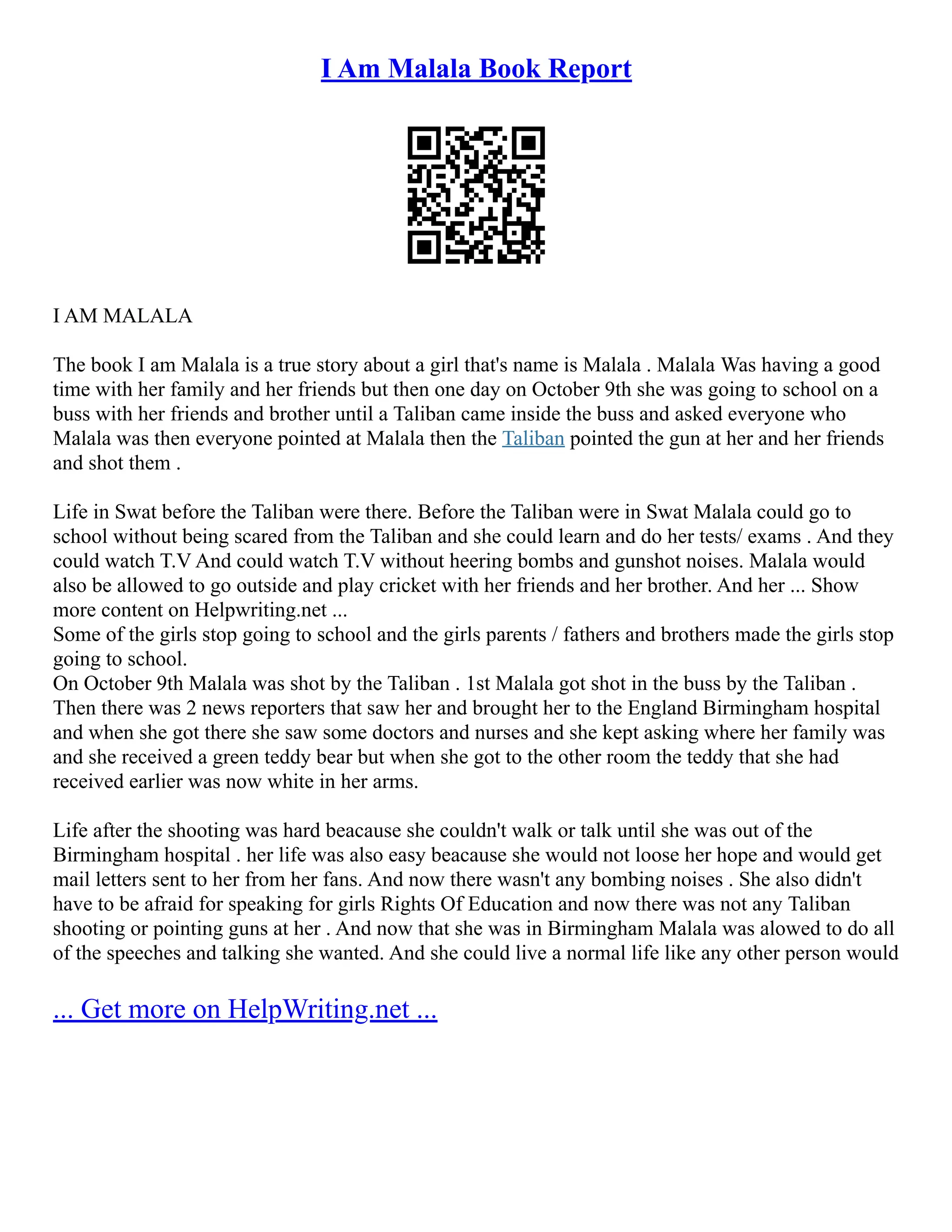 I Am Malala Book Report | PDF