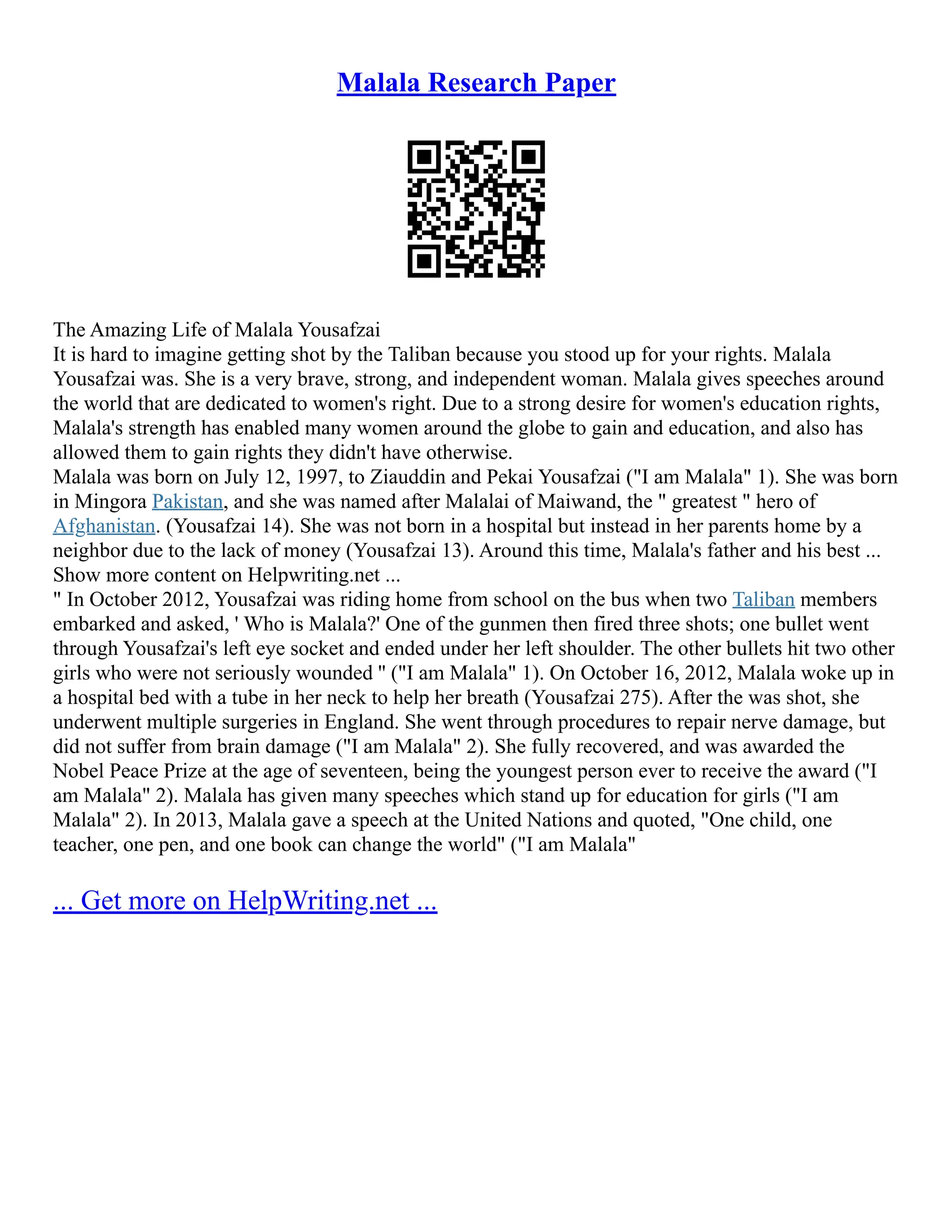 I Am Malala Book Report | PDF