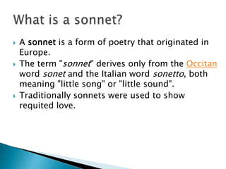what is Iampic pentameter and a sonnet? | PPTX