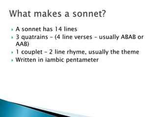 what is Iampic pentameter and a sonnet? | PPTX