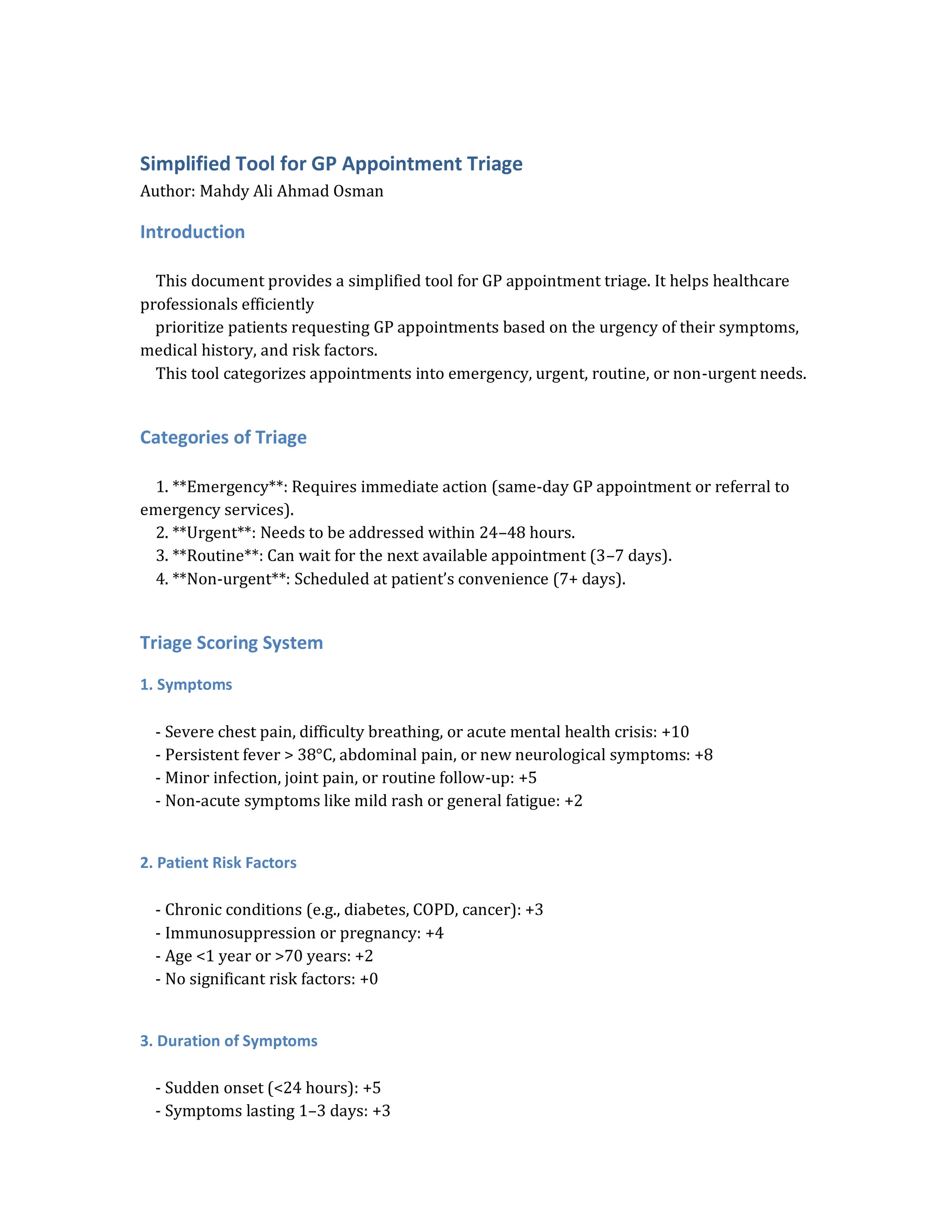 Simplified Tool for GP Appointment Triage- | PDF