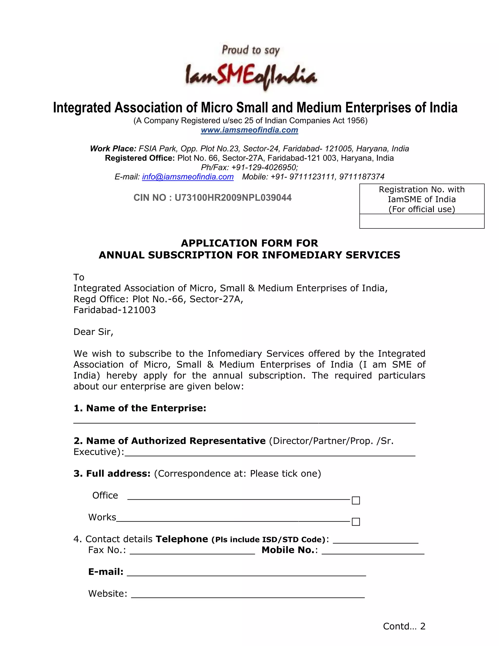 IamSMEofIndia membership application form | PDF