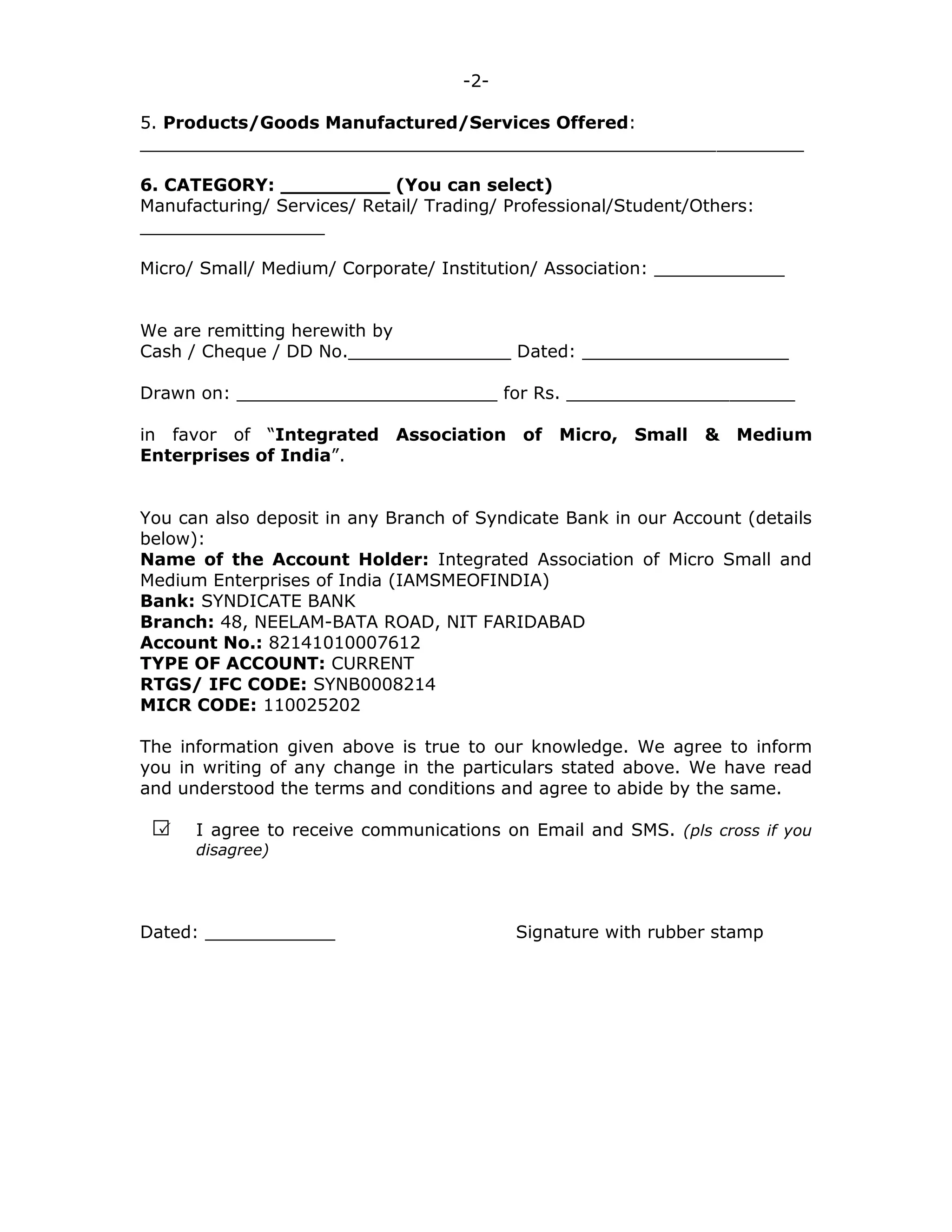 IamSMEofIndia membership application form | PDF