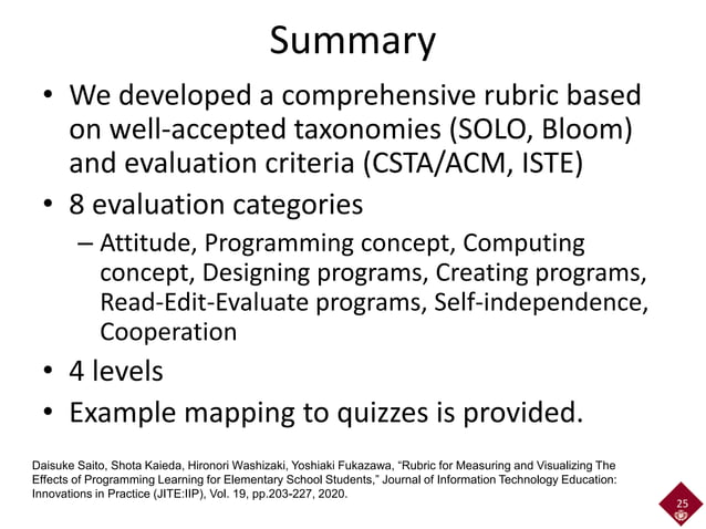 Rubric-based Assessment of Programming Thinking Skills and Comparative ...