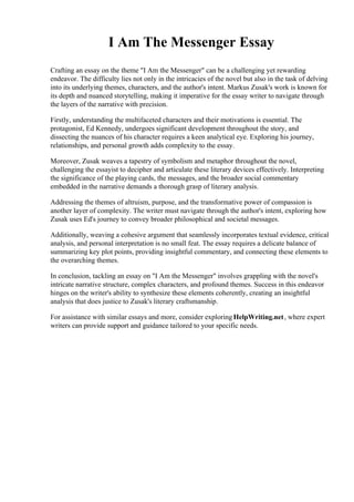 I Am The Messenger Essay. Benedictine College | PDF