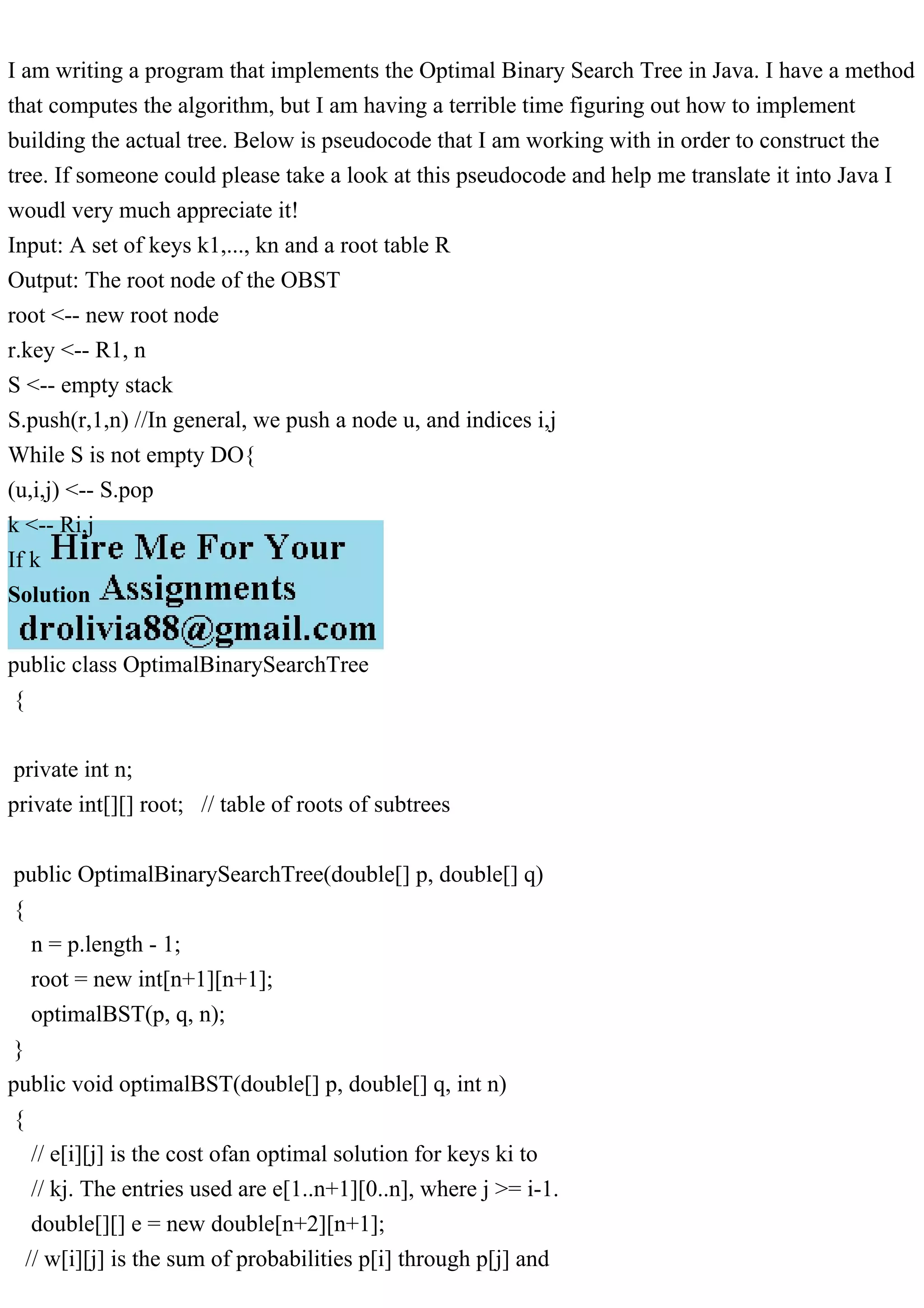I am writing a program that implements the Optimal Binary Search Tre.pdf | Programming Languages ...