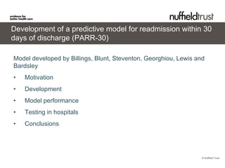 Ian Blunt: PARR-30: a predictive model for readmission within 30 days | PDF