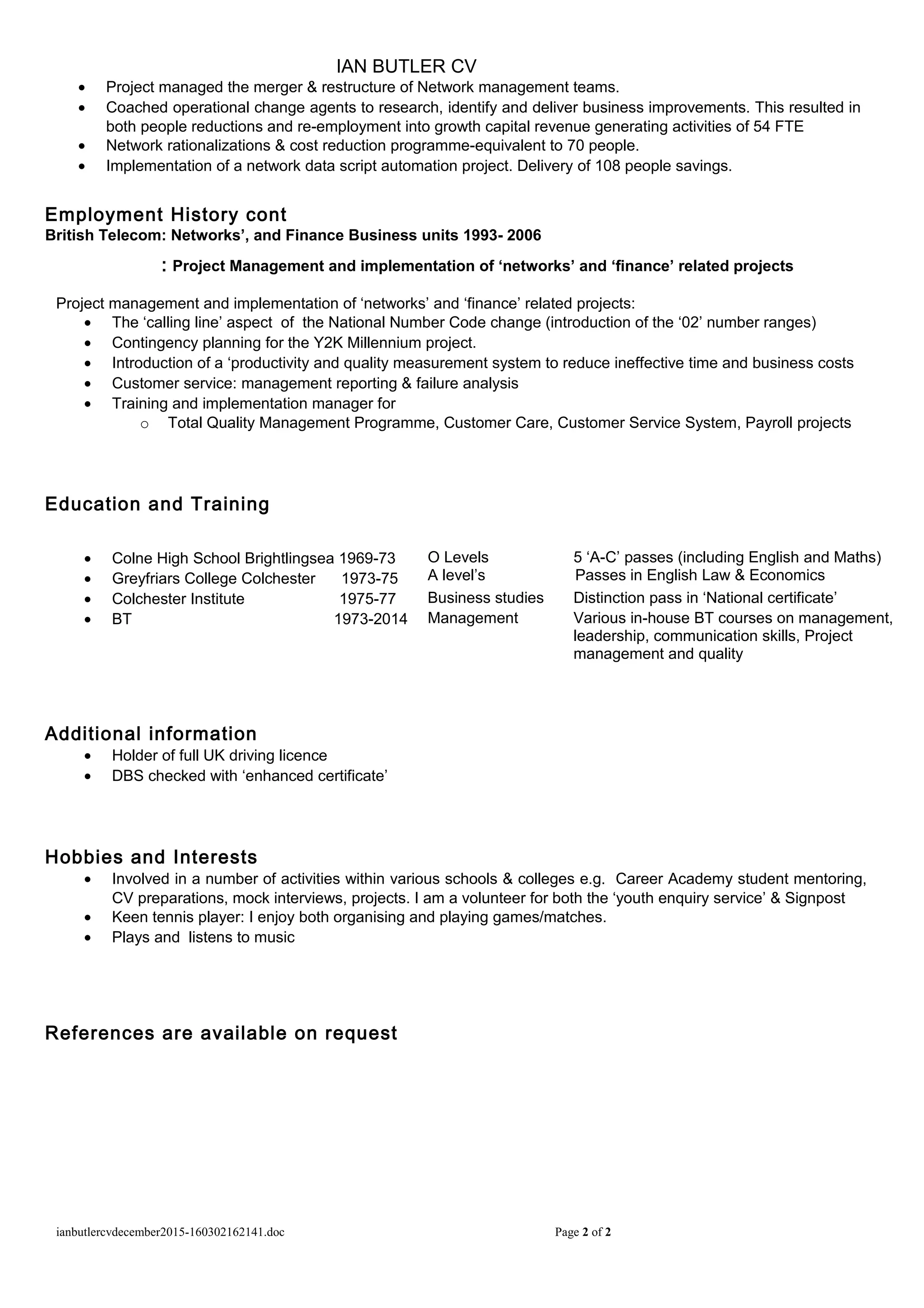 Ian butler cv | DOC