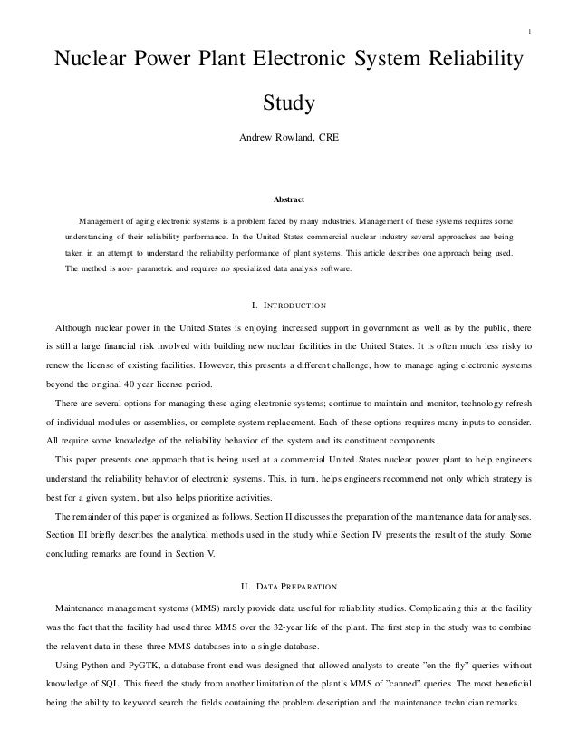 Nuclear Power Plant Electronic System Reliability Study Nuclear Power Plant Electronic System Reliability Study