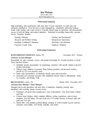 Ian Watson Resume | DOCX | Sales | Business