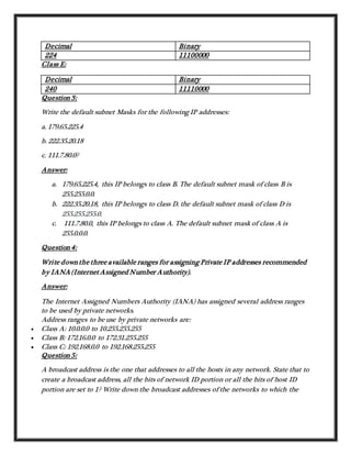 IP classes and subnetting. | DOCX