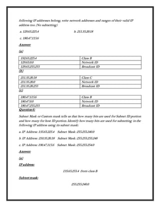 IP classes and subnetting. | DOCX